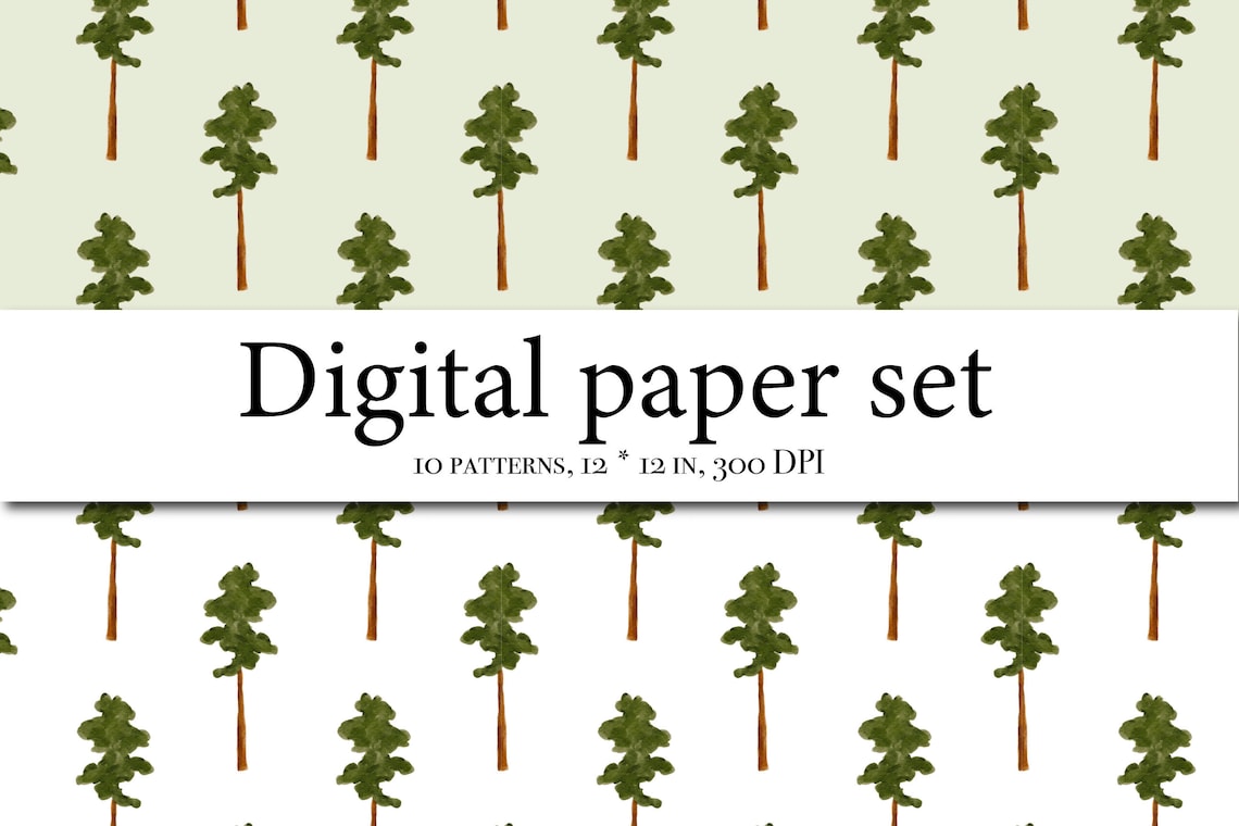 Watercolor Forest Digital Paper Set Forest Landscape Paper - Etsy