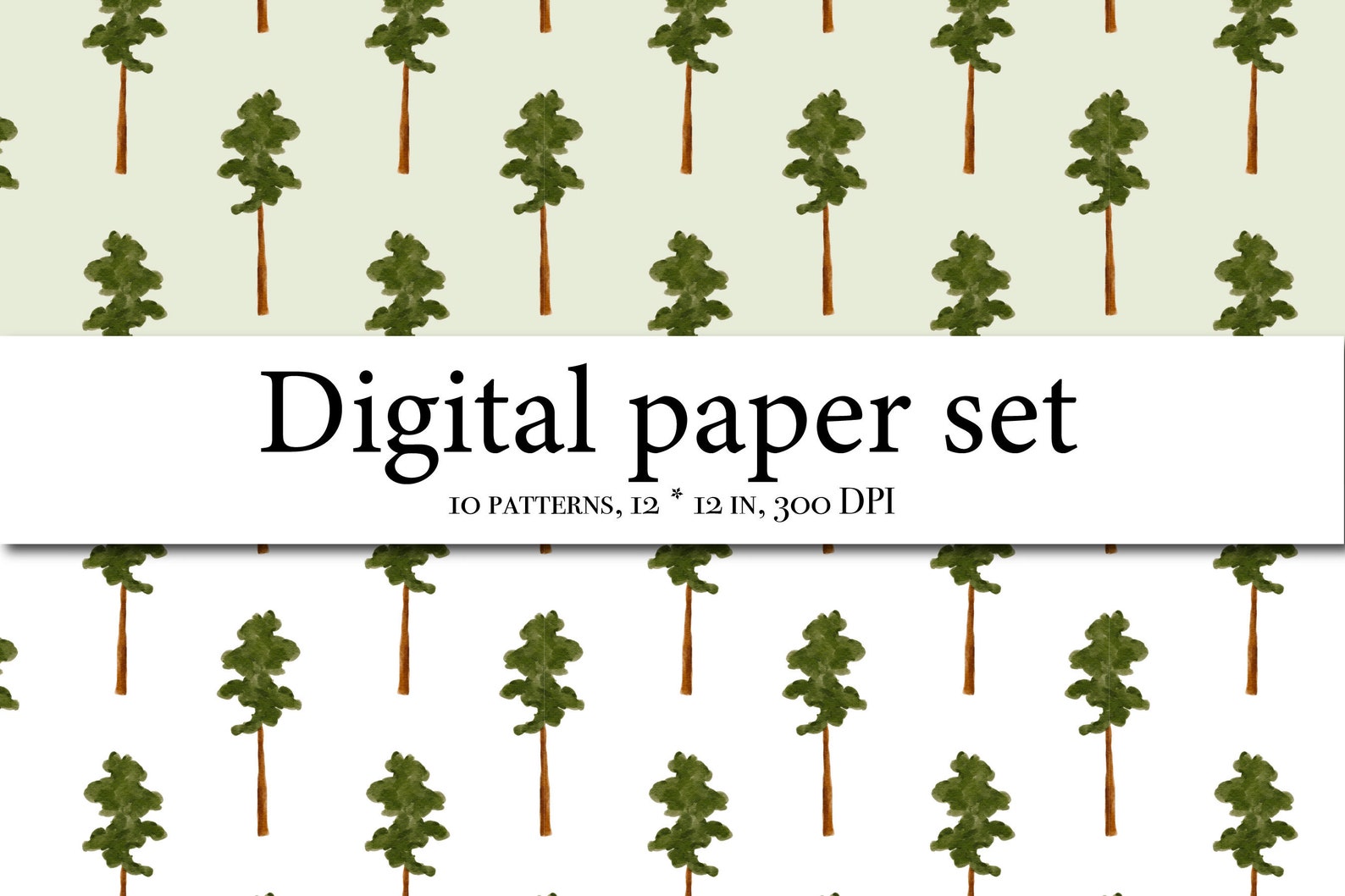 Watercolor Forest Digital Paper Set Forest Landscape Paper Seamless ...
