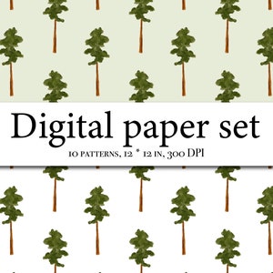 Watercolor Forest Digital Paper Set - Forest Landscape Paper - Seamless ...