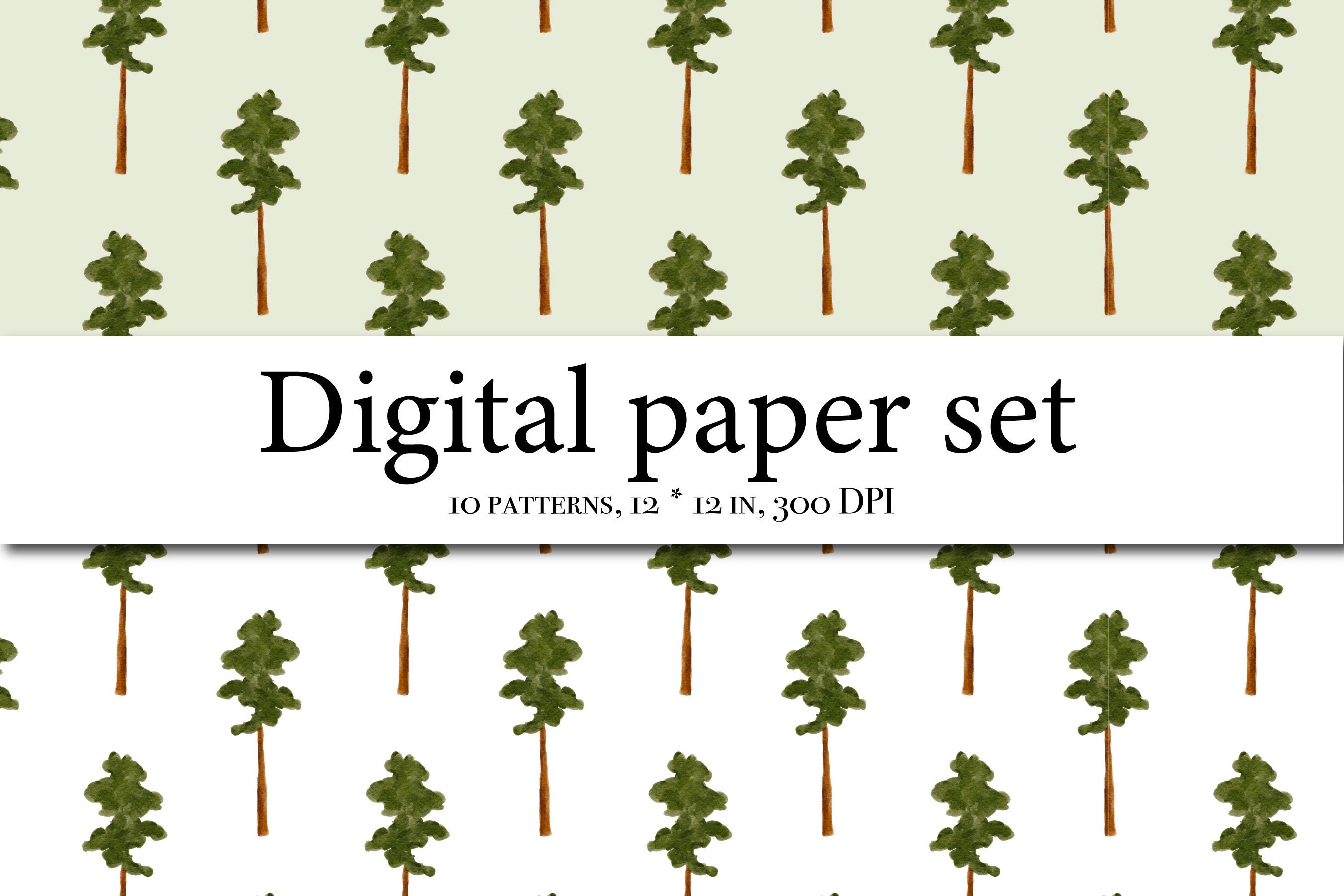 Watercolor Forest Digital Paper Set Forest Landscape Paper - Etsy