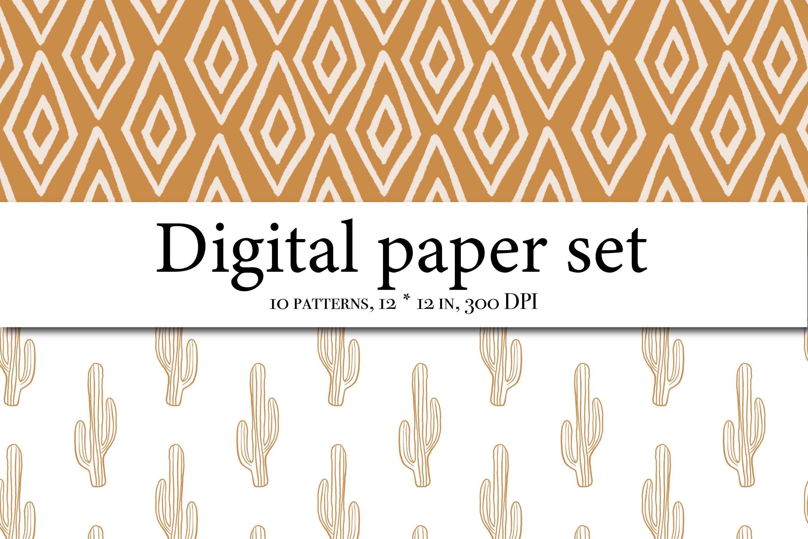 Boho Digital Paper Set Boho Print Pastel Cactus Seamless Pattern ...