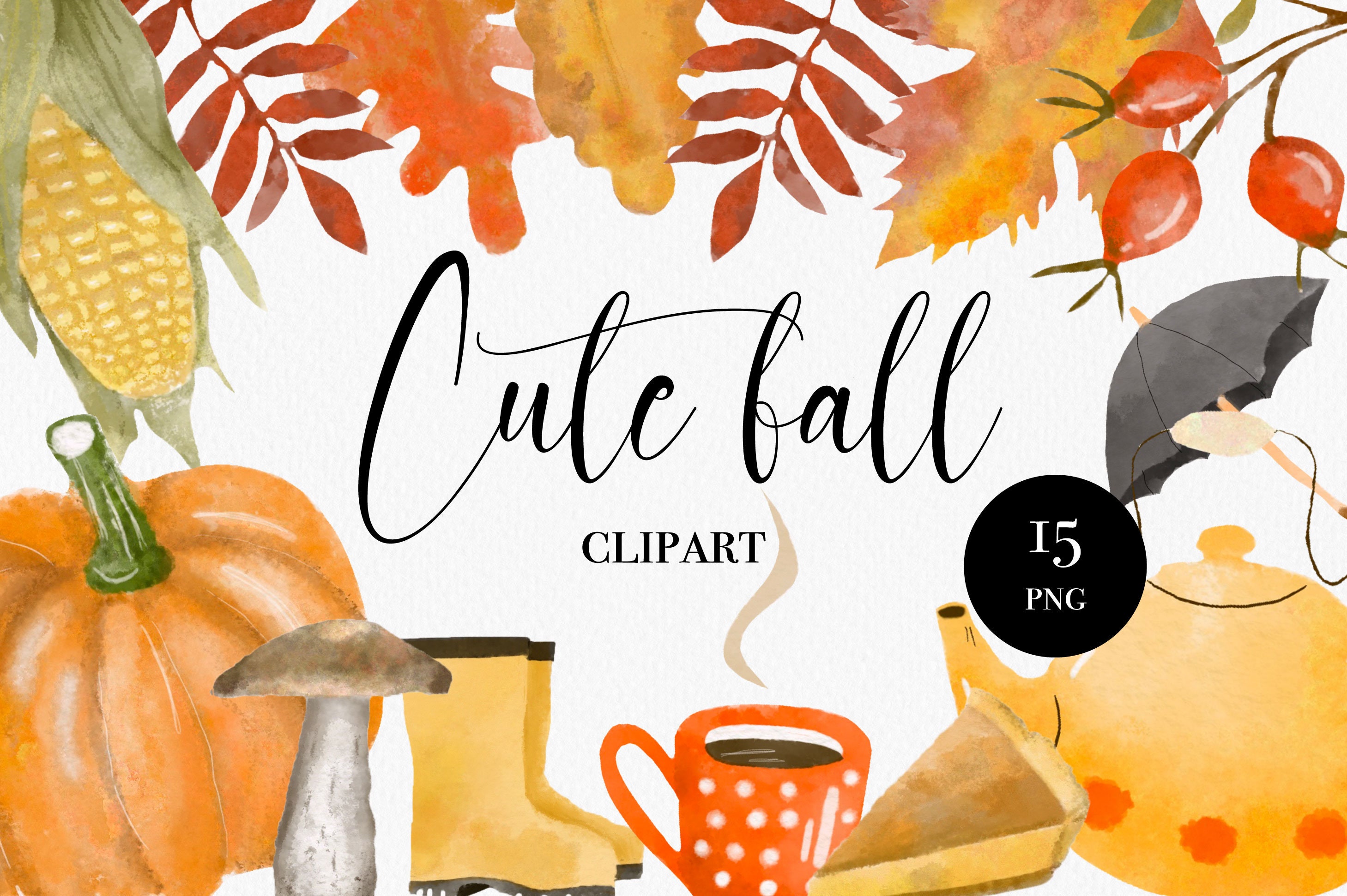 Watercolor Cute Fall Clipart Fall Leaves Watercolor Autumn - Etsy