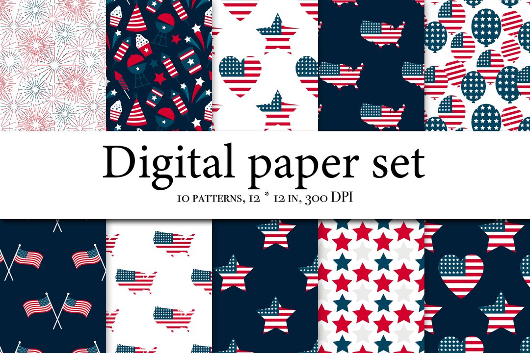 4th of July Digital Paper Pack- Independence Day Patterns- USA Flag ...