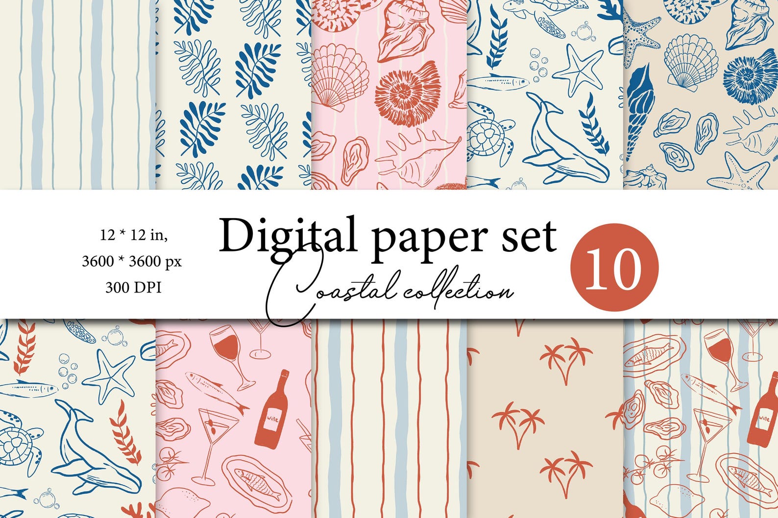Sea Digital Paper-underwater Ocean - Coastal Digital Paper Set ...