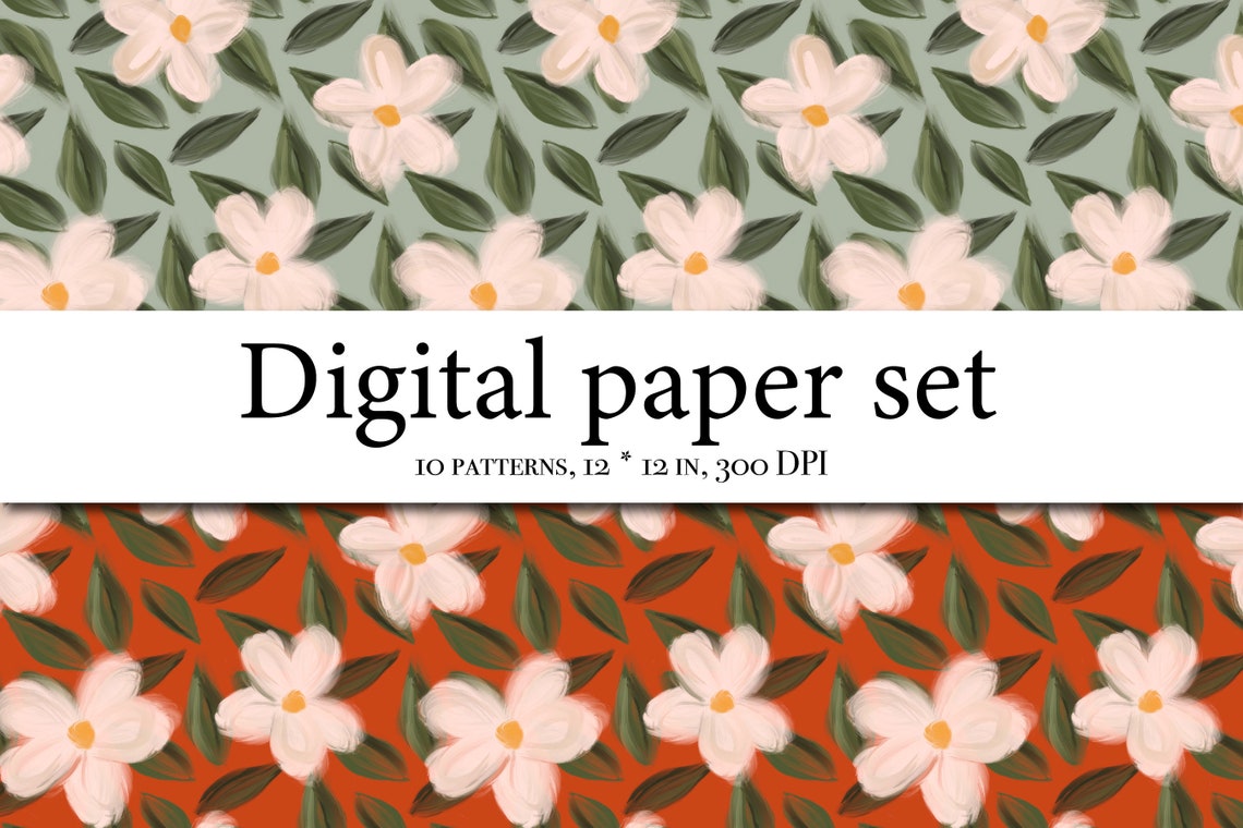 Pattern Clipart With Flowers Digital Paper Flowers Seamless Pattern ...