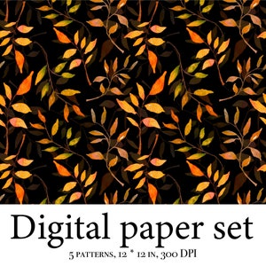 Watercolor Fall Leaves Digital Paper - Autumn Pattern - Rustic ...