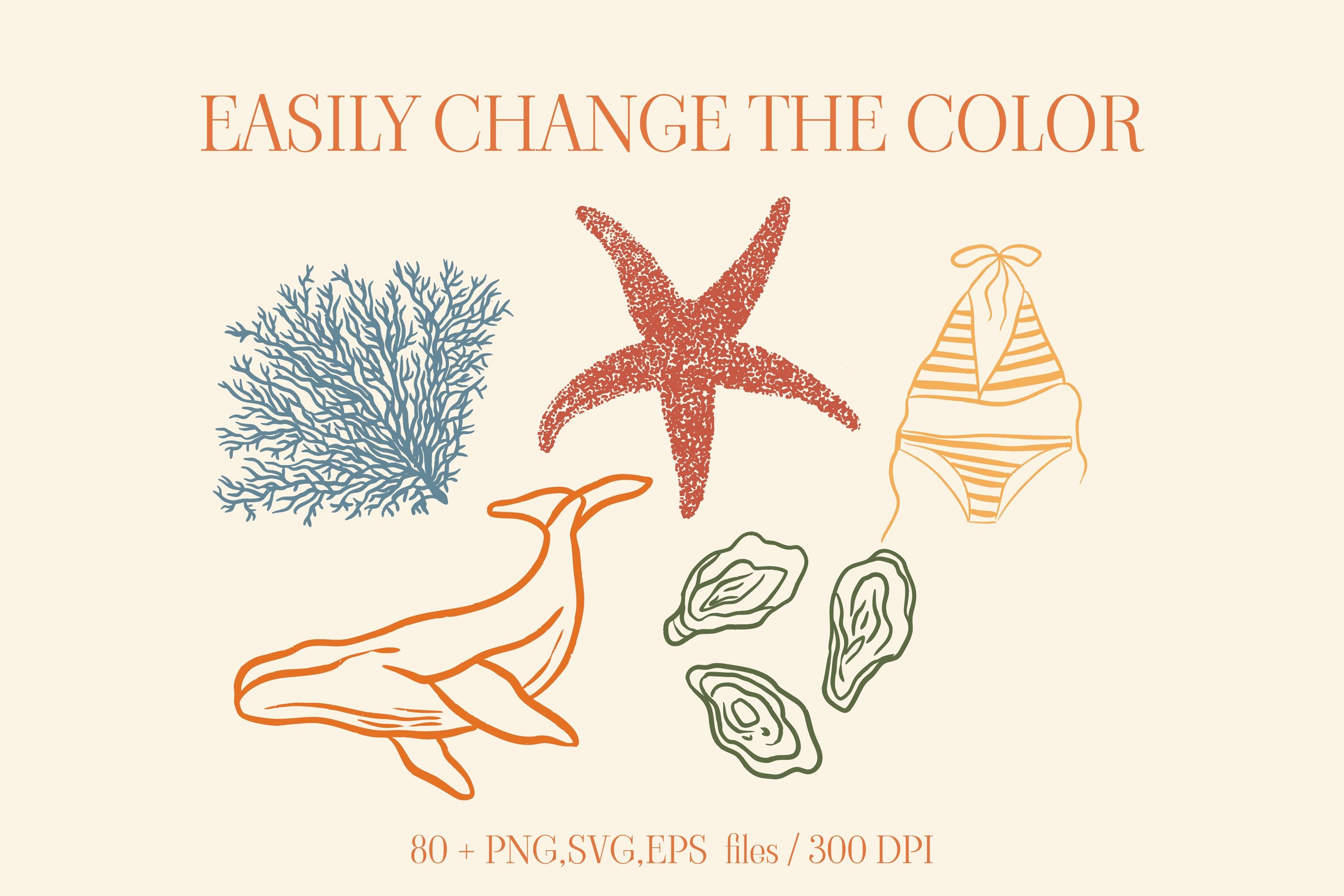 Coastal Clipart Bundle – 80+ Hand-drawn Beach Ocean Elements | Summer ...