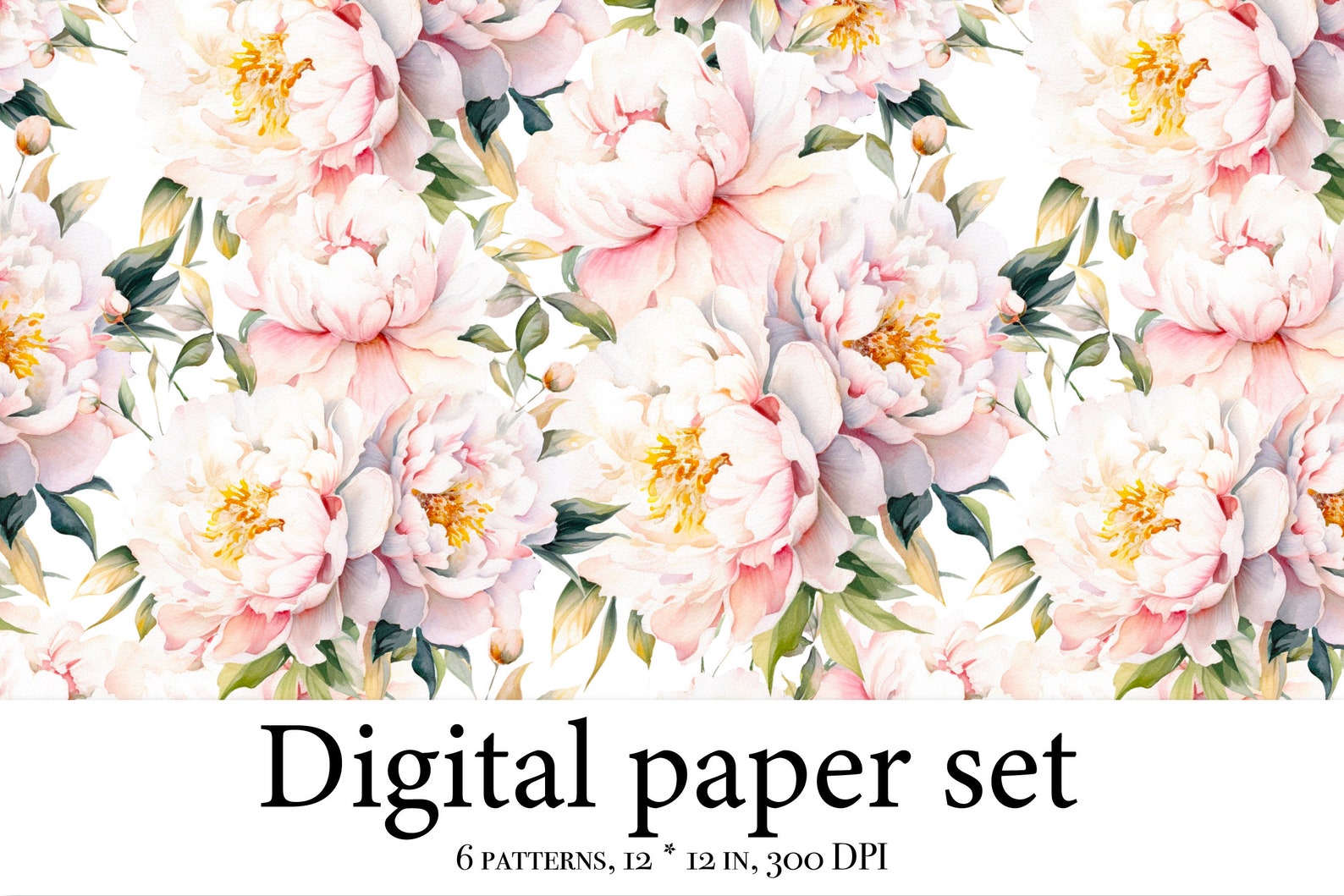 Watercolor Digital Paper Pack, Peonies Scrapbook, Peonies Seamless ...