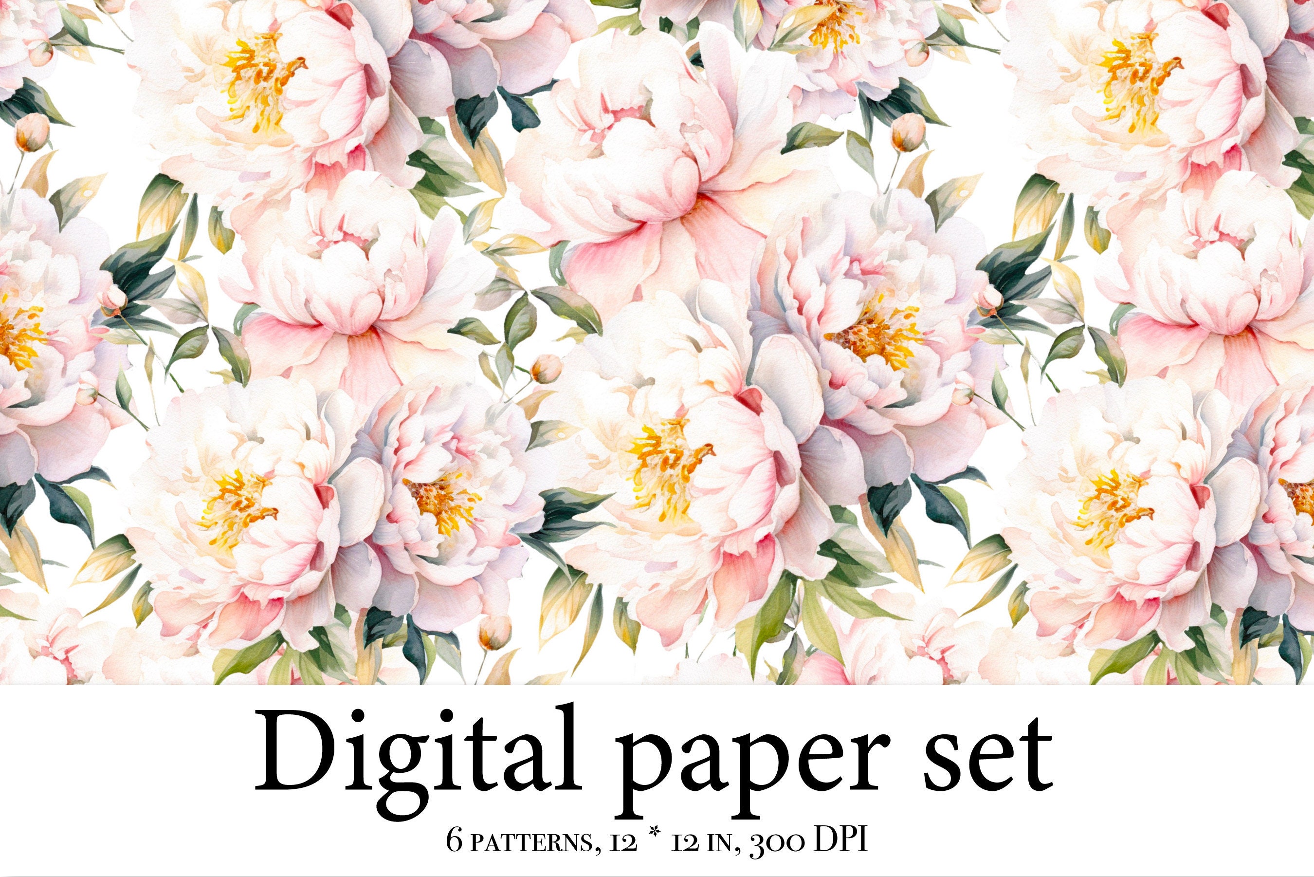 Watercolor Digital Paper Pack, Peonies Scrapbook, Peonies Seamless ...