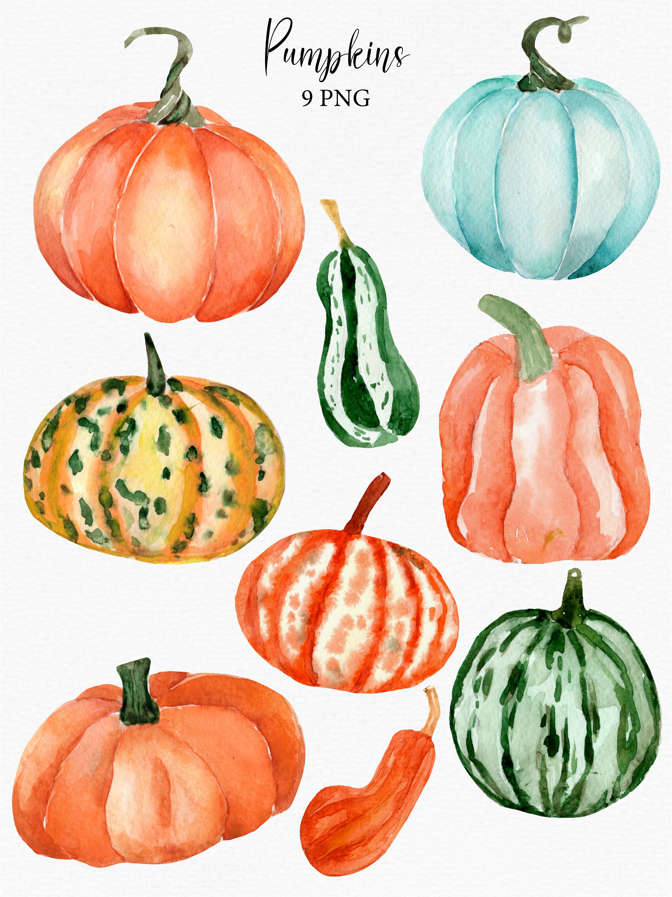 Watercolor Fall Clipart Autumn Clipart Pumpkin Watercolor Fall Leaves ...