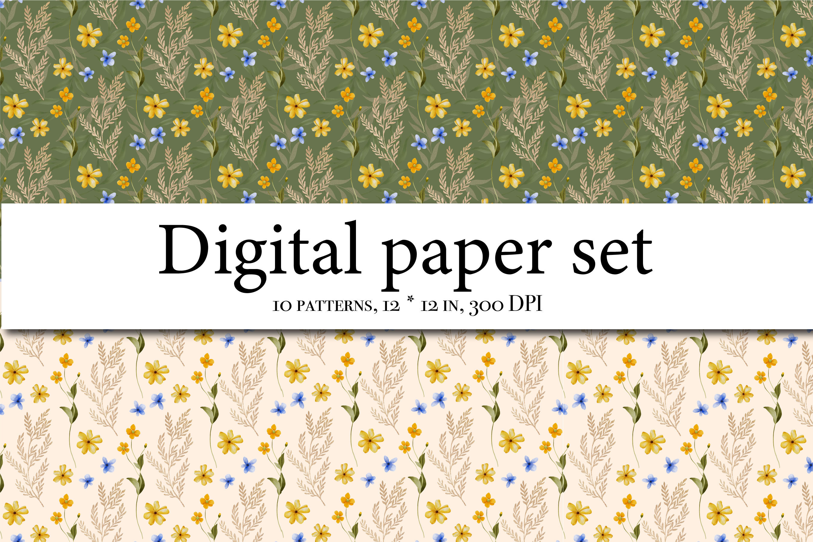 Wildflowers Aesthetics Digital Paper, Meadow Watercolor Flowers, Tiny ...