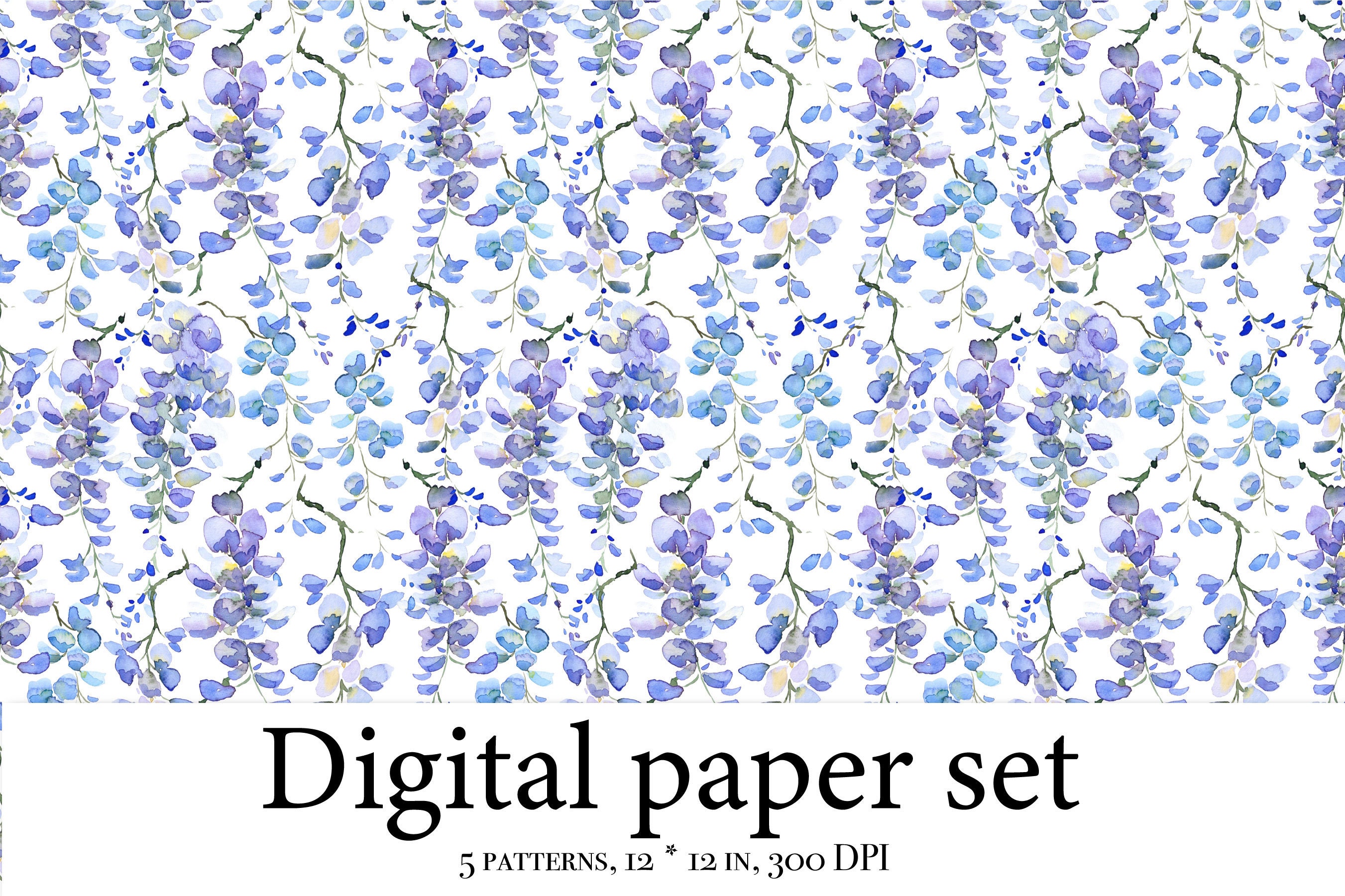 Watercolor Digital Paper Pack, Wisteria Scrapbook, Hydrangea Seamless ...