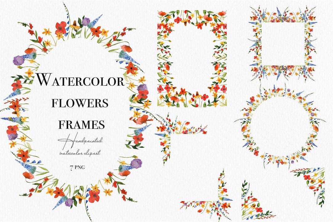 Watercolor Wildflowers, Frame Clipart Spring, Bright, Yellow, Pink ...