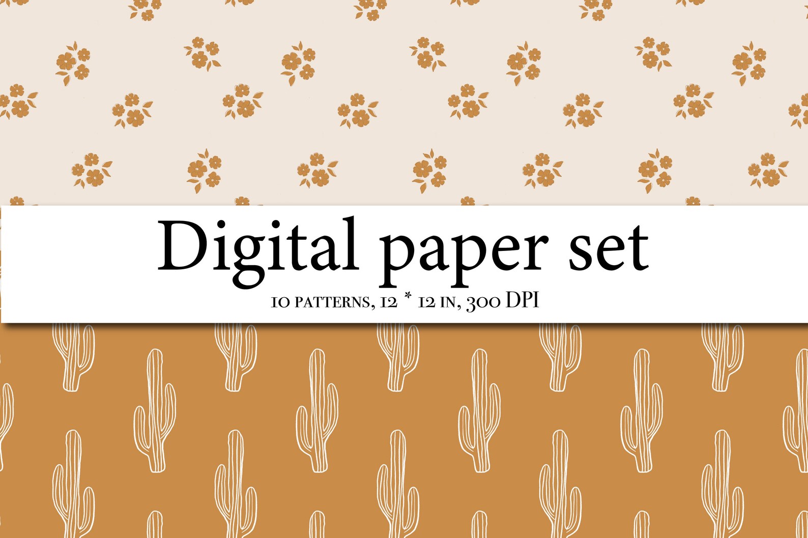 Boho Digital Paper Set Boho Print Pastel Cactus Seamless Pattern ...