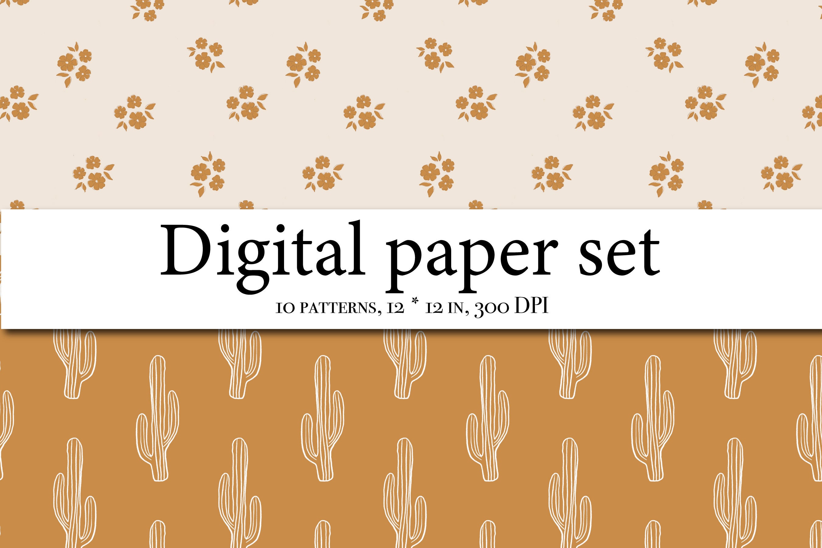 Boho Digital Paper Set - Boho Print - Pastel Cactus Seamless Pattern ...