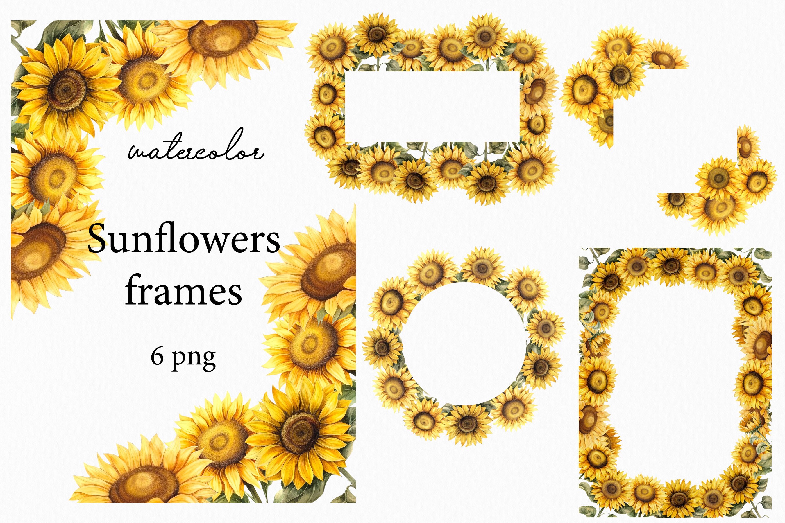 Sunflower Frames Clipart. Watercolor Sunflowers Frame PNG. Seamless ...