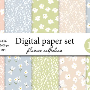 Boho Digital Paper Set - Boho Print - Pastel Flowers Seamless Pattern ...