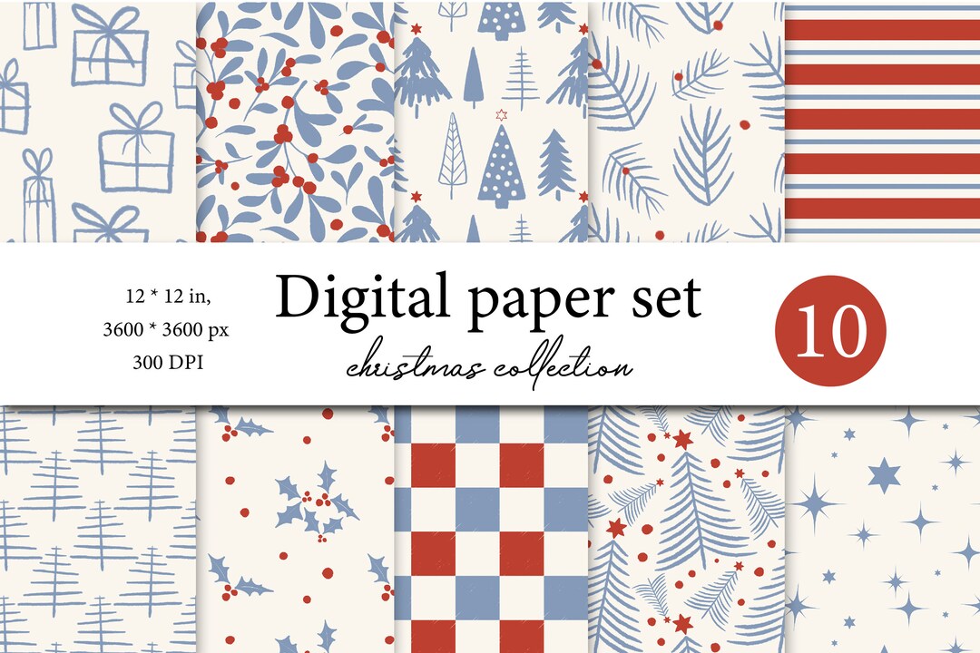Christmas Digital Paper Set - Christmas Seamless Pattern - Holidays ...
