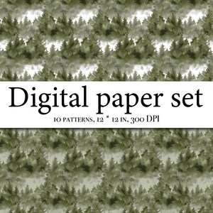 Watercolor Forest Digital Paper Set - Forest Landscape Paper - Seamless ...