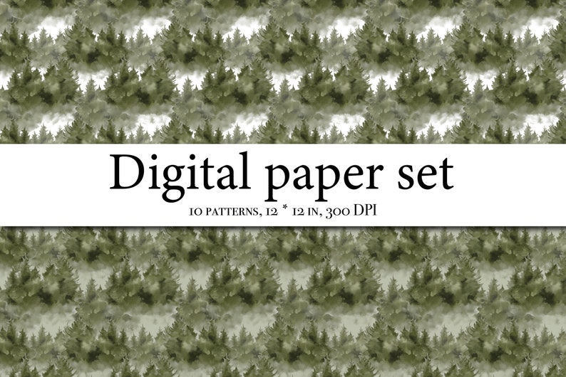 Watercolor Forest Digital Paper Set Forest Landscape Paper - Etsy