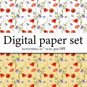 Wildflowers Aesthetics Digital Paper, Meadow Watercolor Flowers, Tiny ...