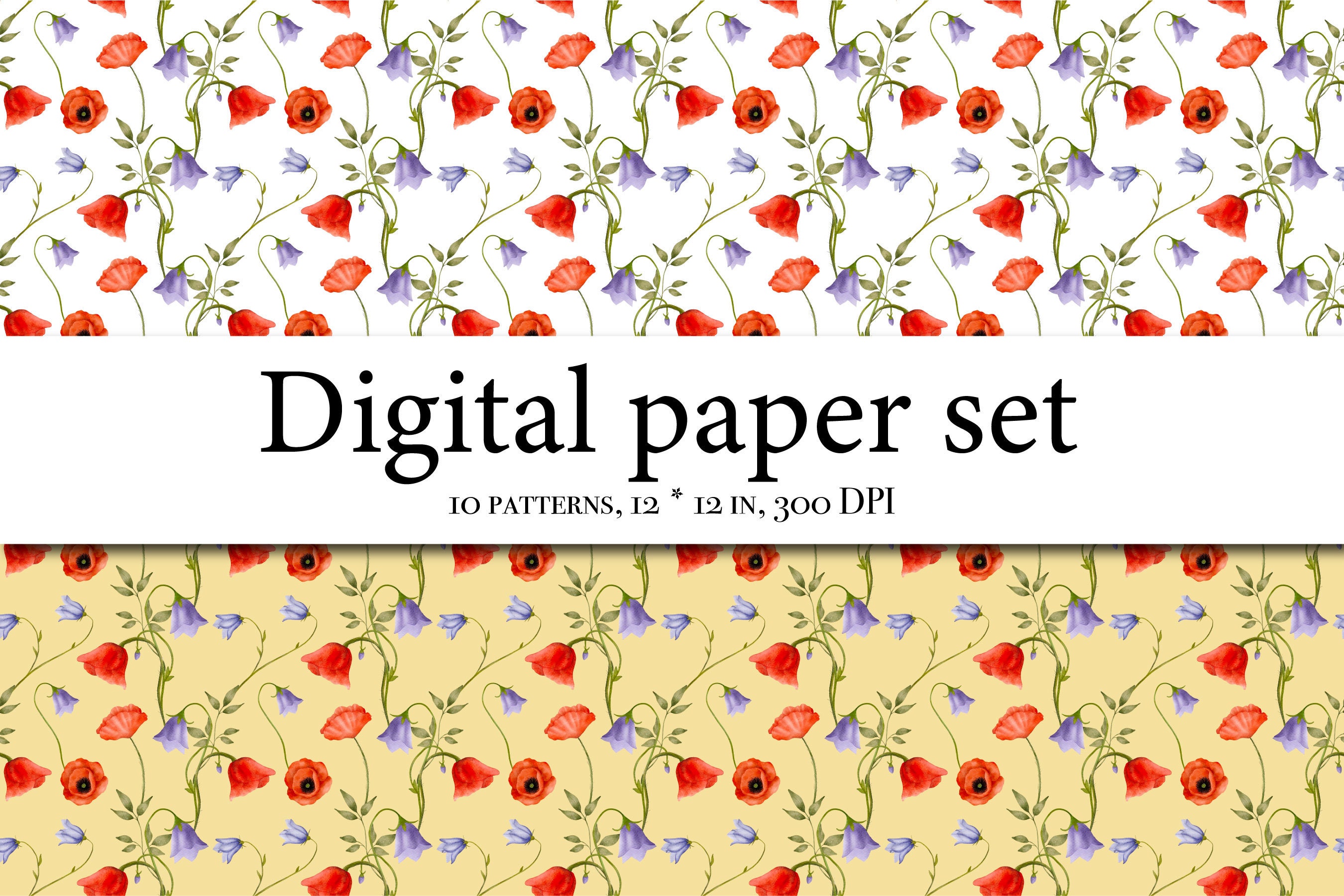 Wildflowers Aesthetics Digital Paper, Meadow Watercolor Flowers, Tiny ...
