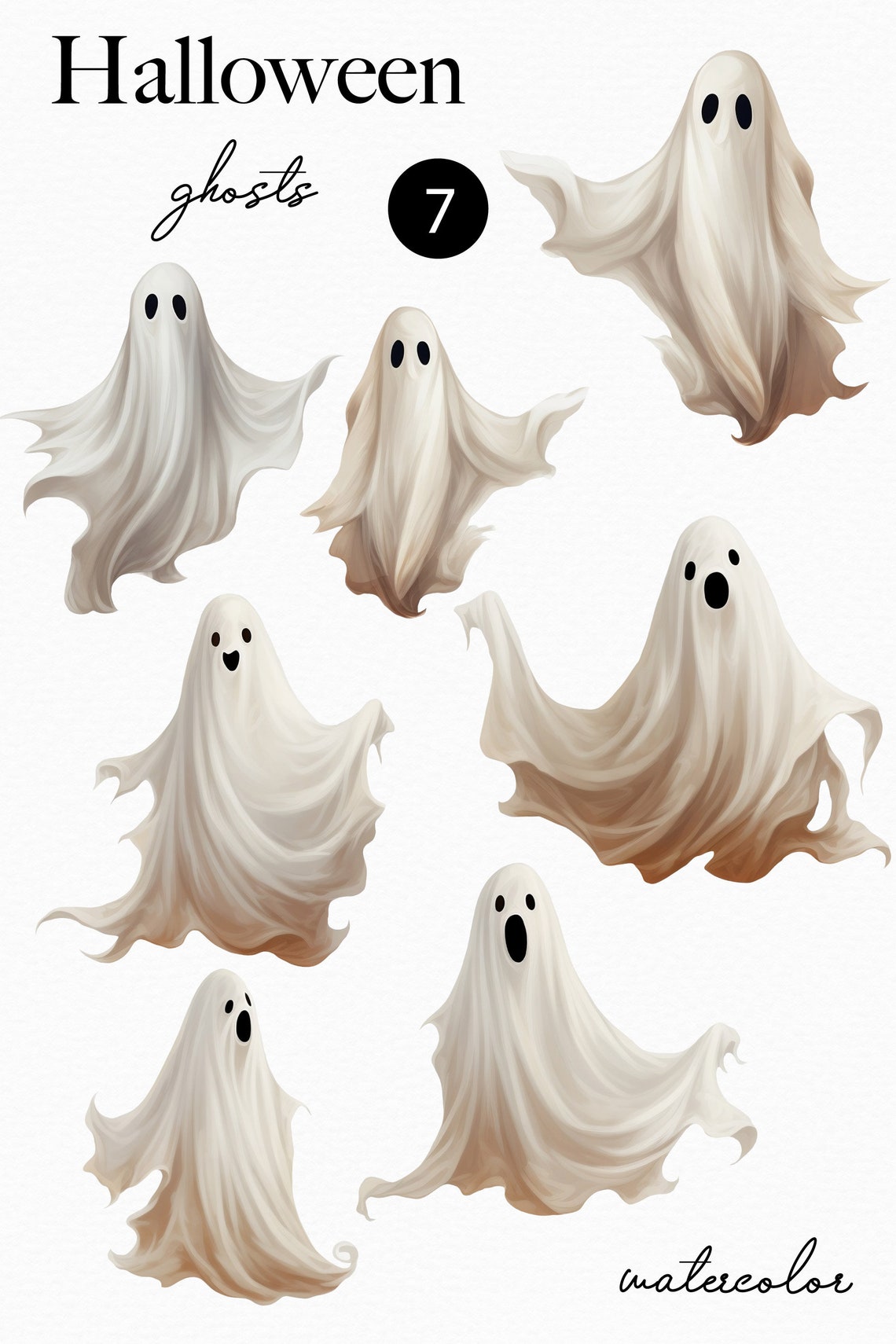 Watercolor Halloween Clipart Halloween Ghosts Clipart Png - Etsy