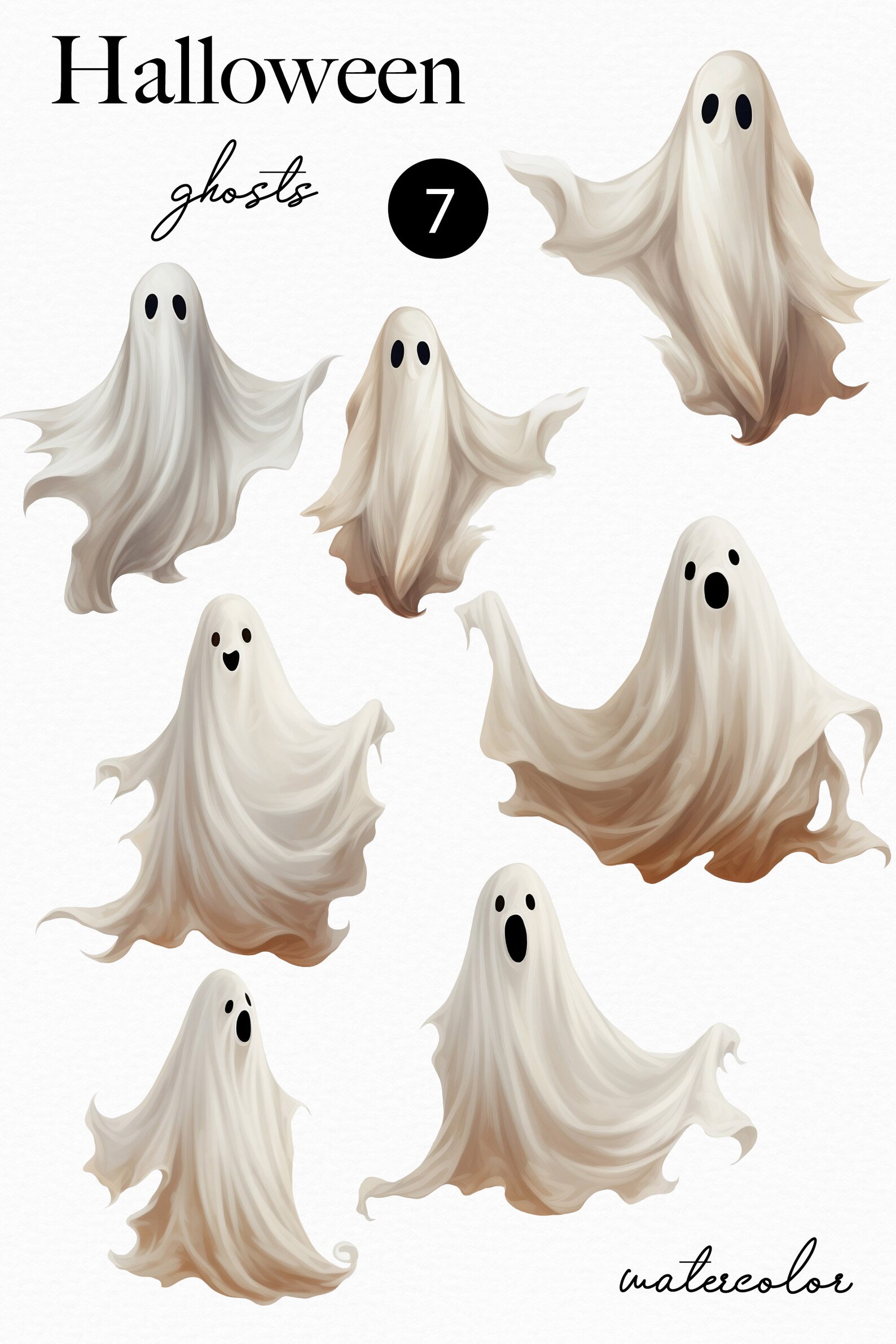 Watercolor Halloween Clipart Halloween Ghosts Clipart Png - Etsy