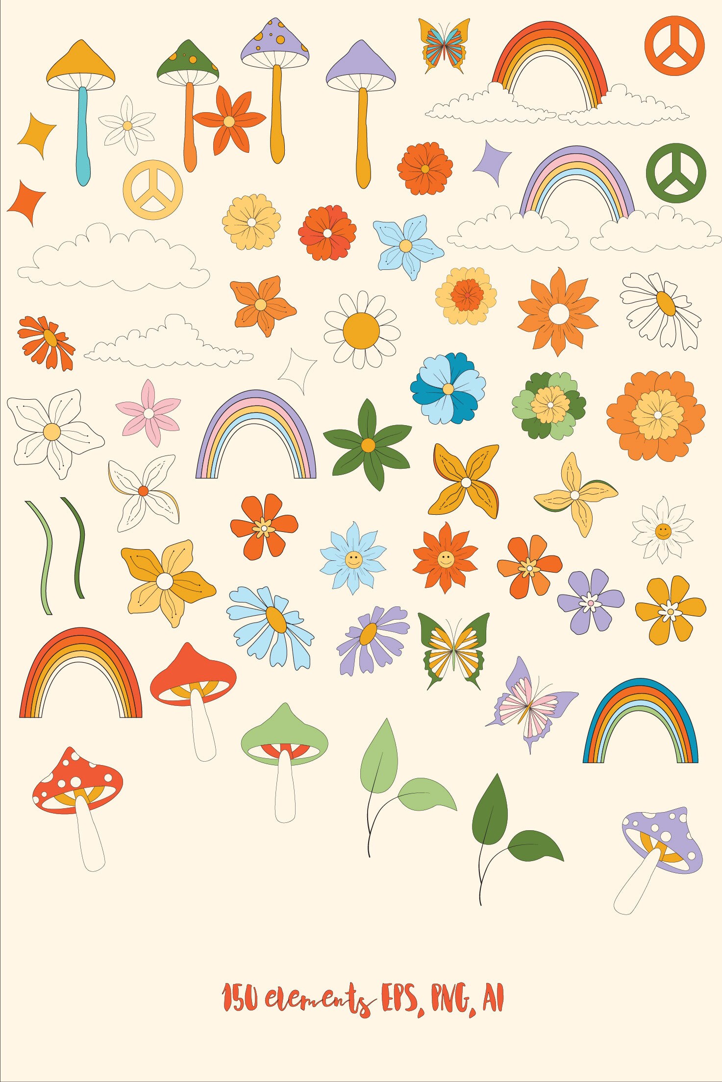 Groovy Boho Digital Clipart Collection Individual PNG Logo - Etsy