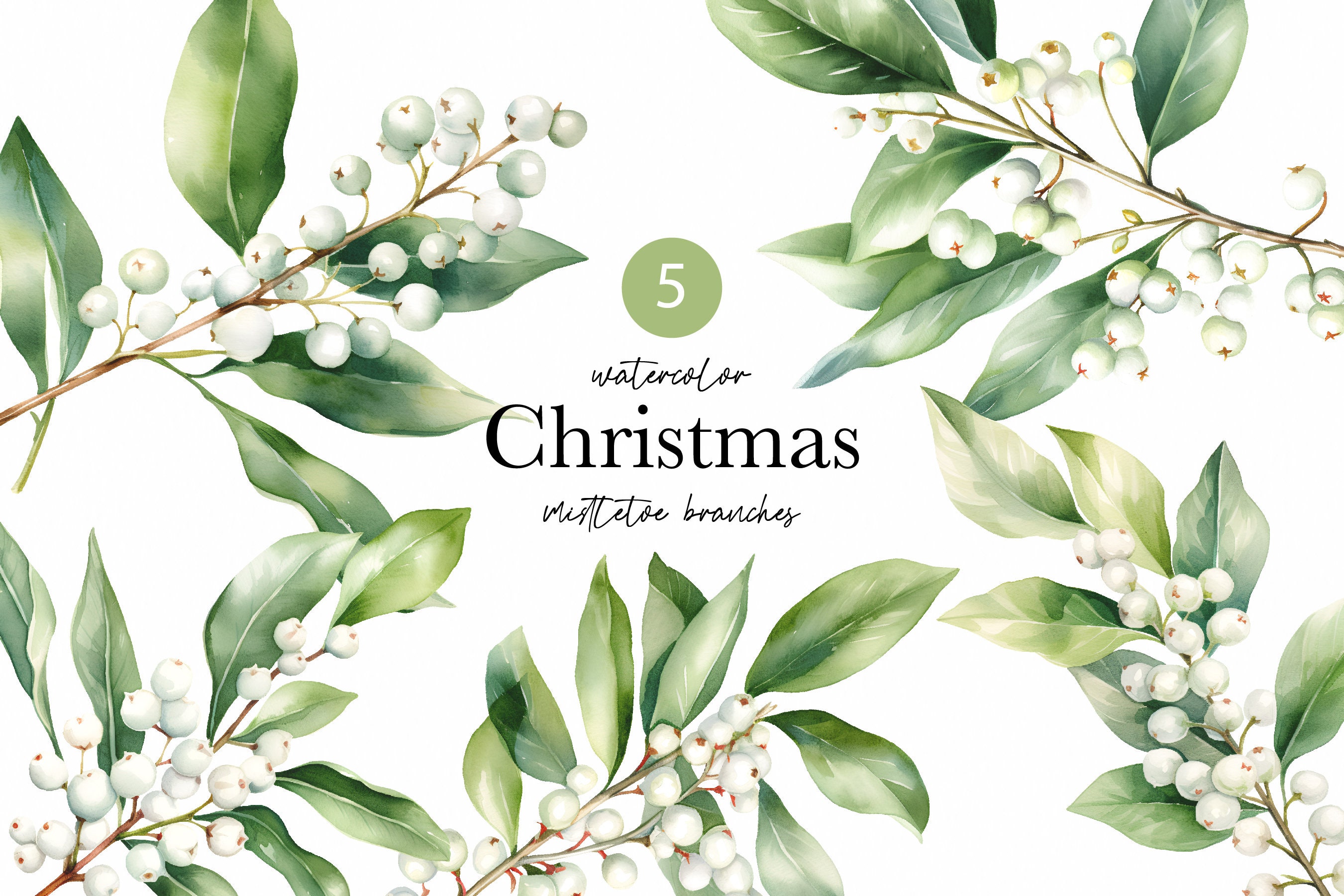 Watercolor Christmas Clipart Watercolor Christmas Mistletoe - Etsy