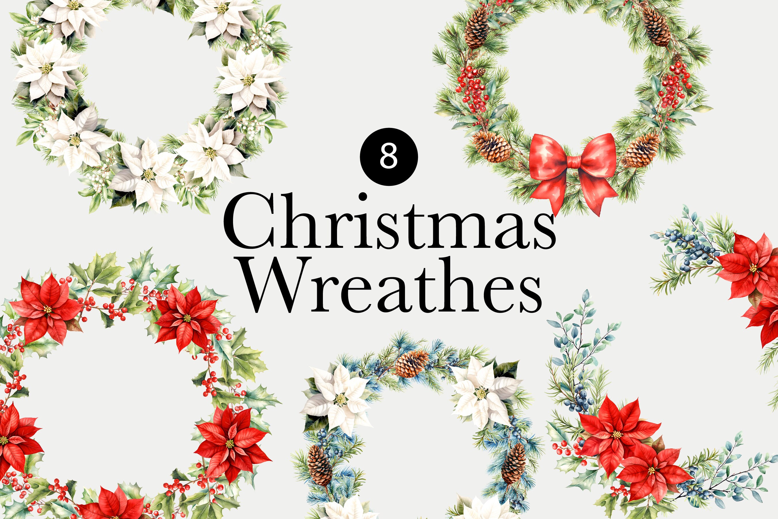 Christmas Clipart Watercolor - Winter Greenery - Watercolor Wreath ...