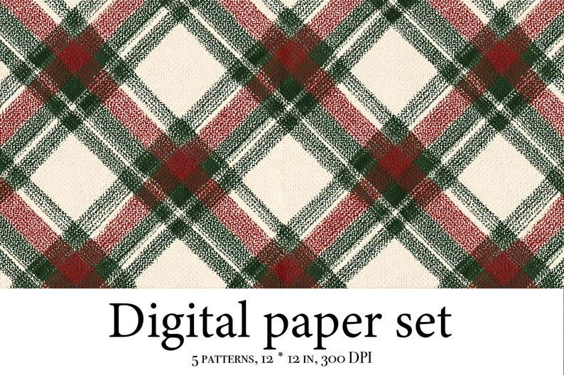 Vintage Christmas Plaid Digital Paper Bundle – 5 Seamless Tartan ...
