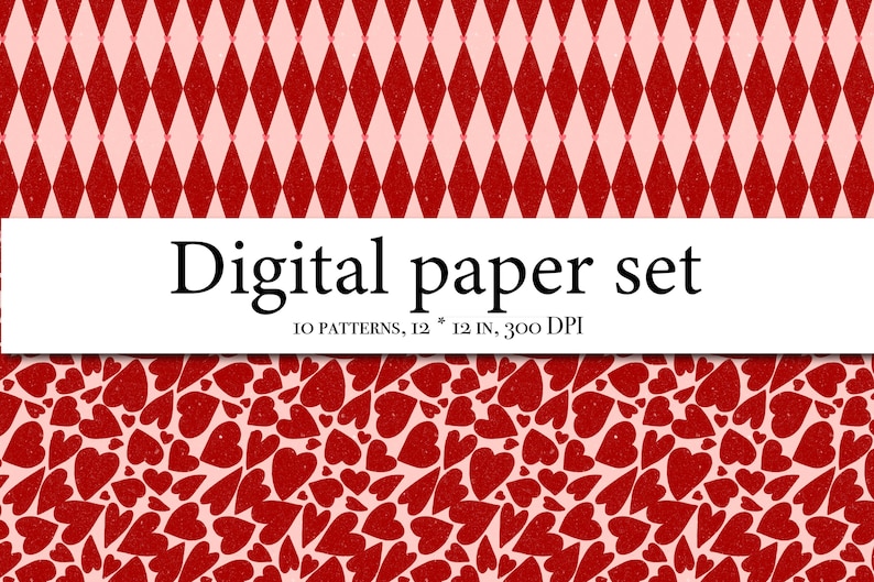 Valentine Red & Pink Seamless Patterns Set | Hearts, Bows, Flowers ...