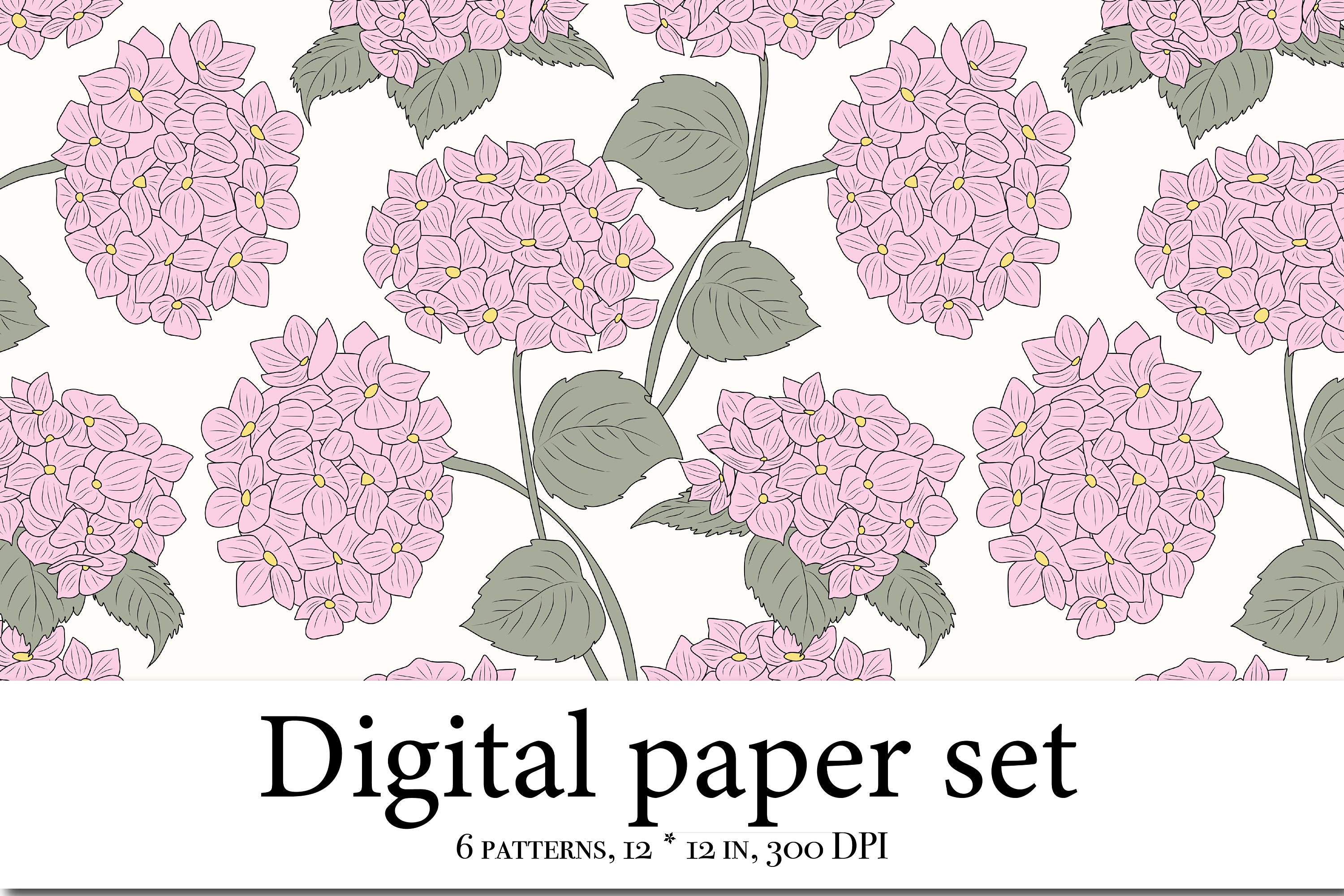 Hydrangea Digital Paper Pack, White Hydrangeas Scrapbook, Hydrangea ...