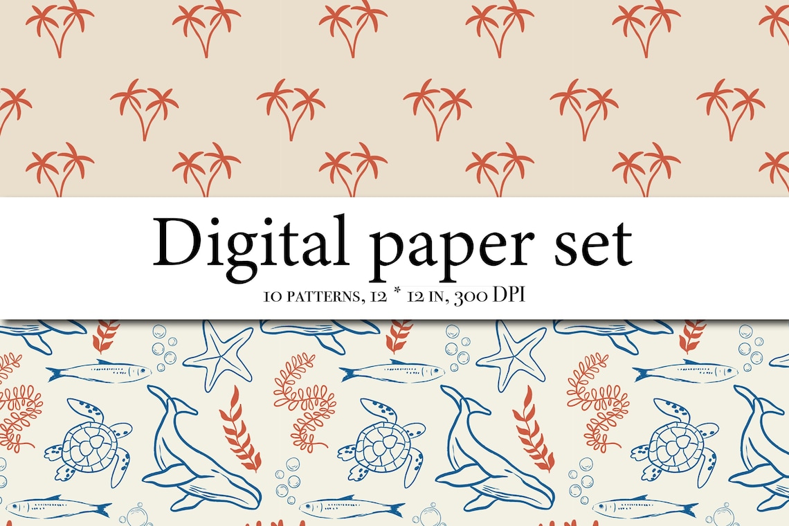 Sea Digital Paper-underwater Ocean - Coastal Digital Paper Set ...
