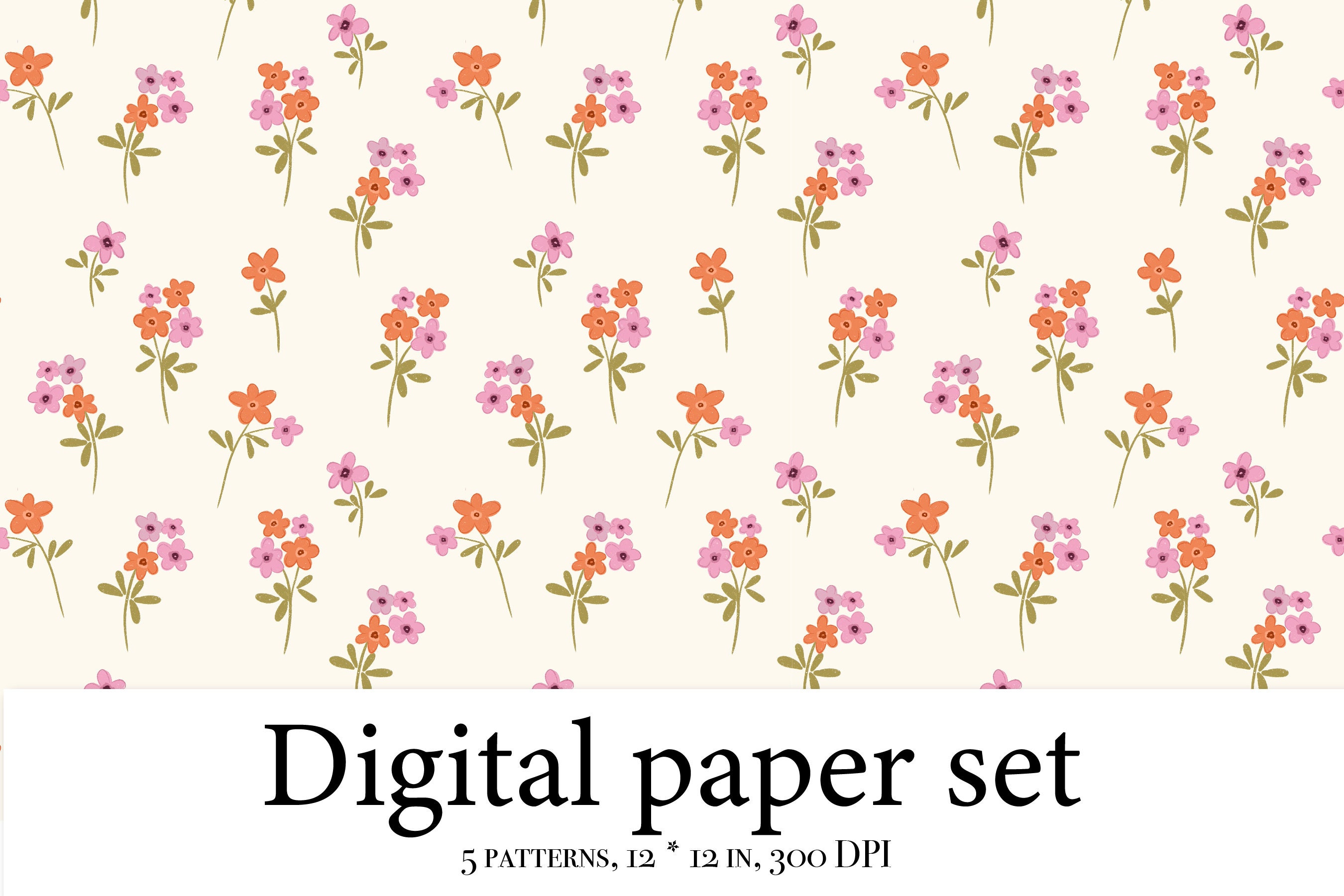 Pattern Clipart With Flowers Digital Paper- Flowers Seamless Pattern ...