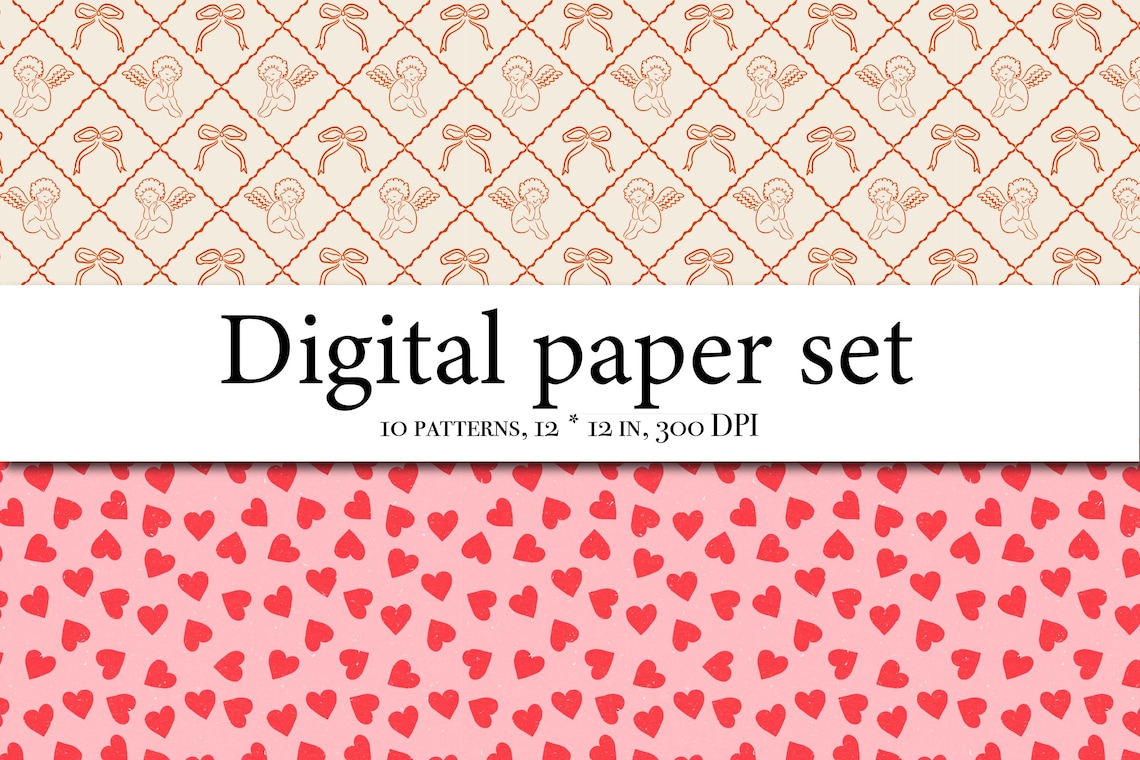 St. Valentine's Day Digital Scrapbooking, 10 Valentine Hearts Seamless ...