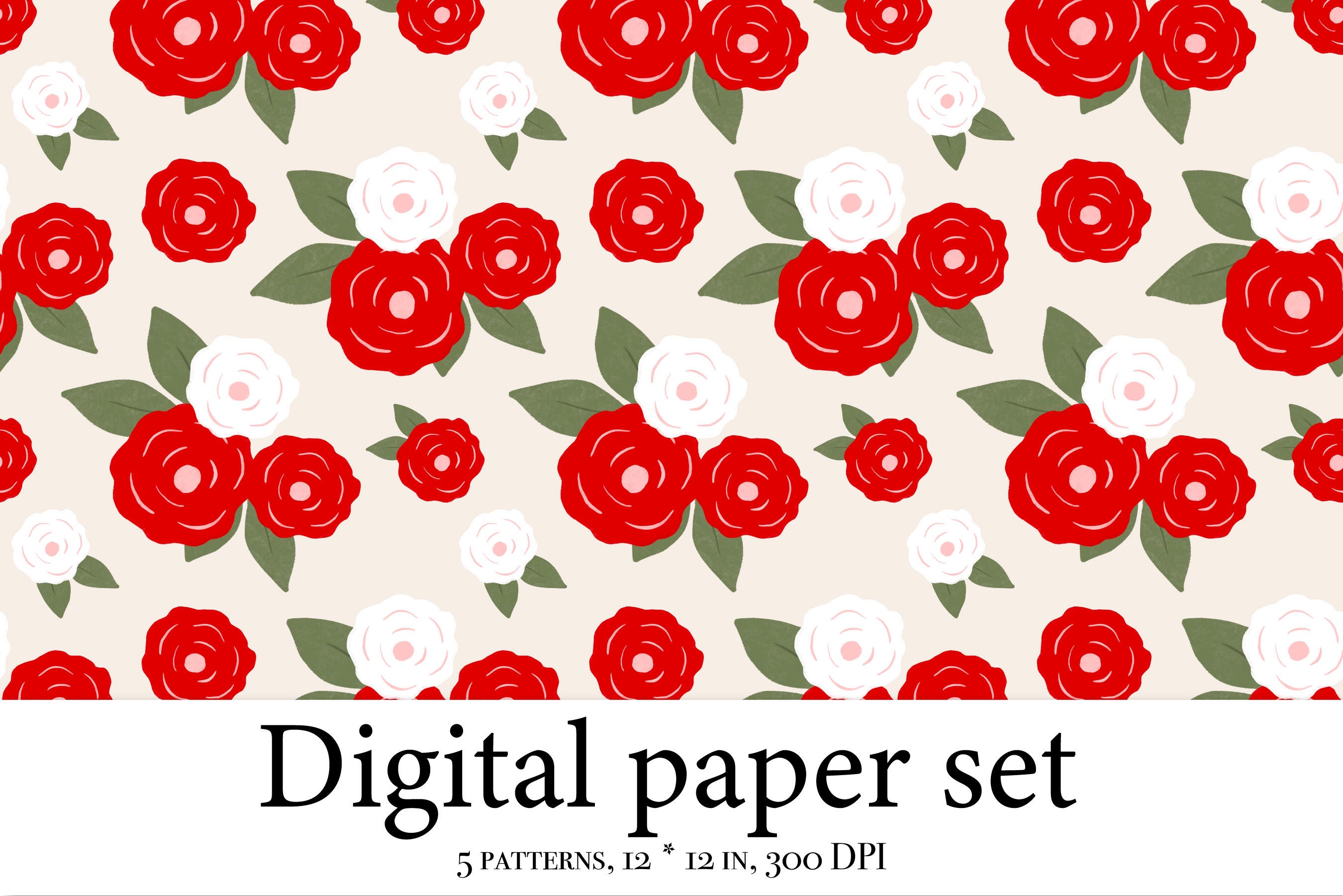 Pattern Clipart With Flowers Digital Paper Flowers Seamless Pattern ...
