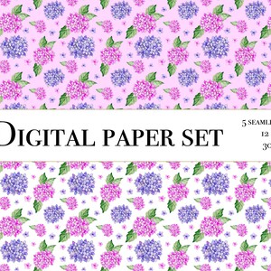 Watercolor Digital Paper Pack, Hydrangea Scrapbook, Hydrangea Seamless ...
