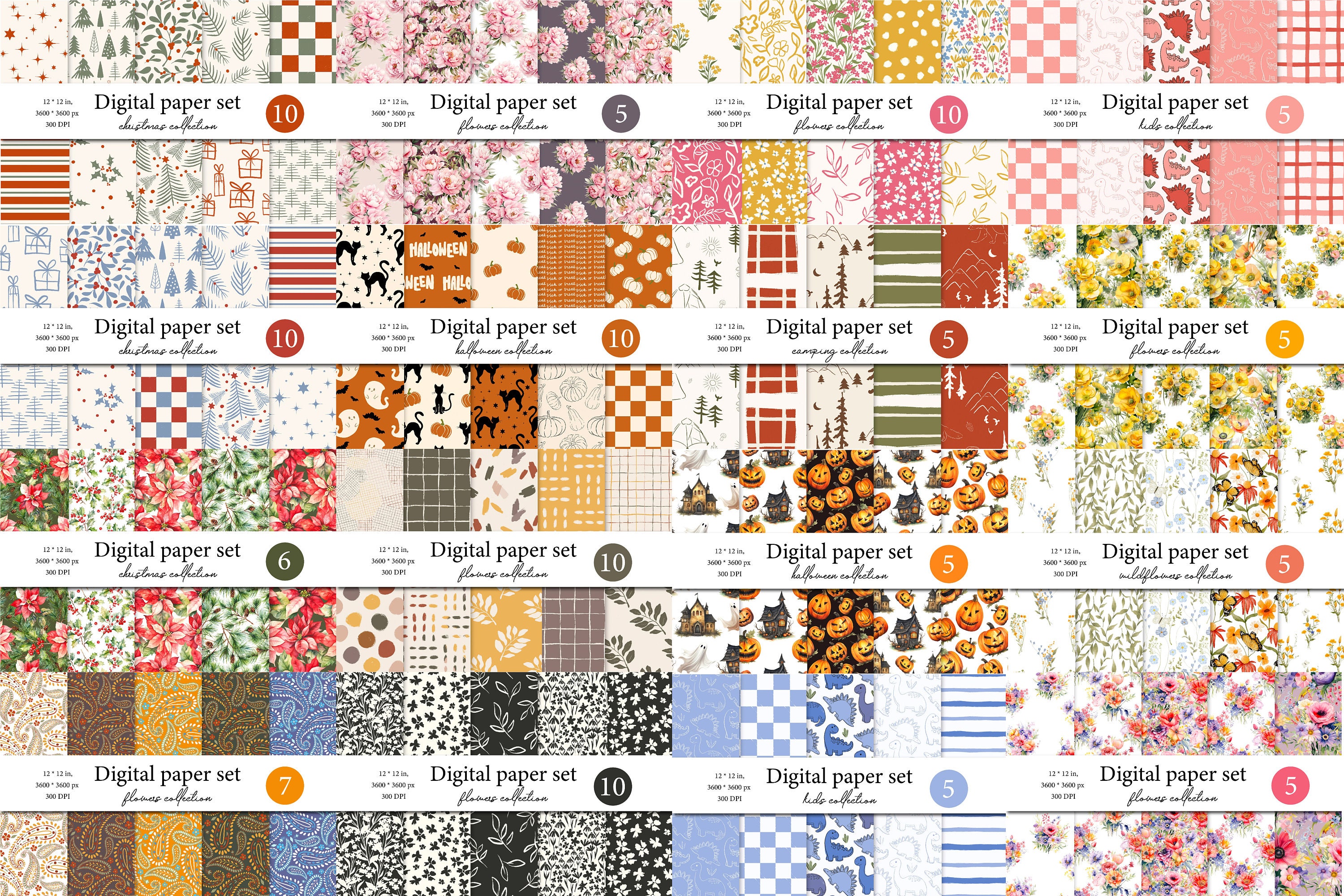 Digital Paper Bundle Seamless Patterns Printable Scrapbook Digital ...