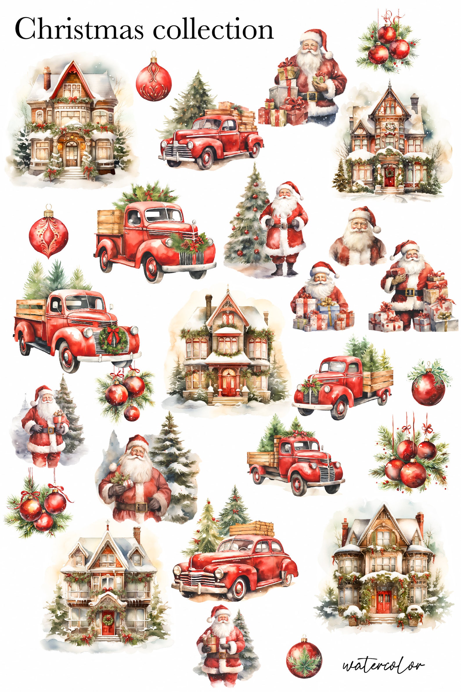 Watercolor Christmas Clipart PNG - Christmas Bundle Clipart ...