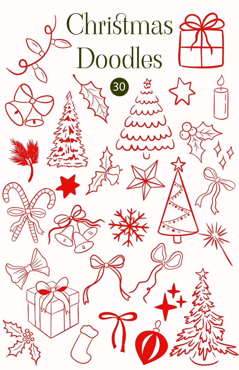 Christmas Doodles Clipart Collection – Hand-drawn Holiday Icons in Png ...