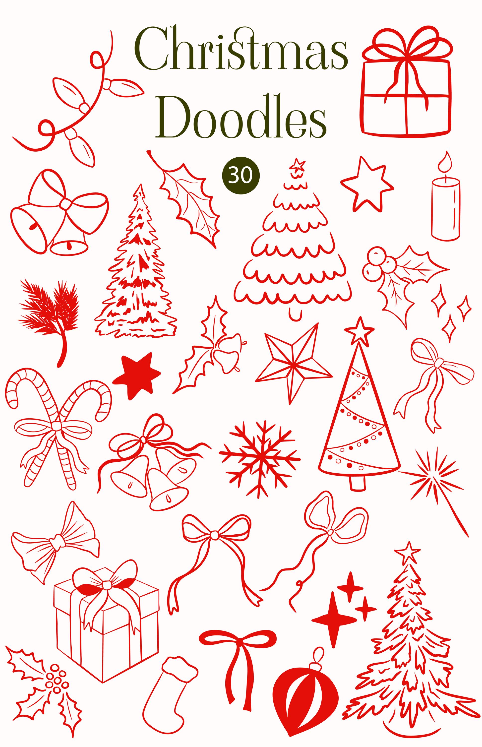 Christmas Doodles Clipart Collection – Hand-drawn Holiday Icons in Png ...