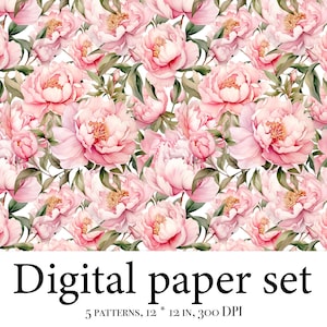 Watercolor Digital Paper Pack, Pink Peonies Scrapbook, Peonies Seamless ...