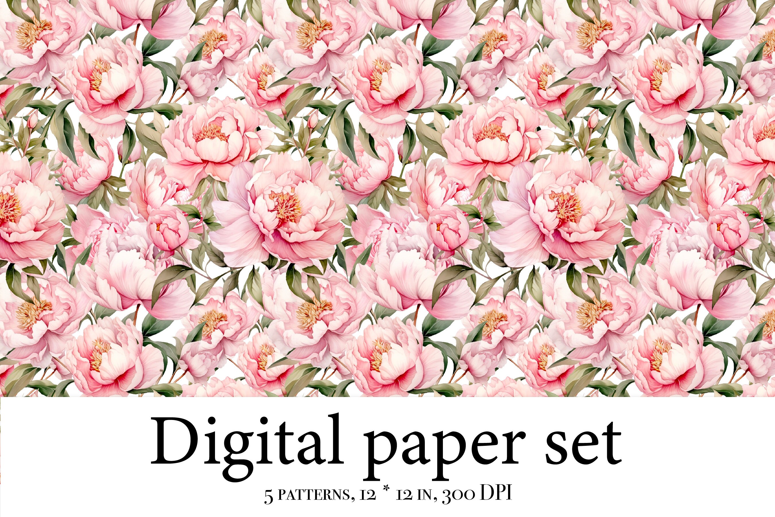 Watercolor Digital Paper Pack, Pink Peonies Scrapbook, Peonies Seamless ...