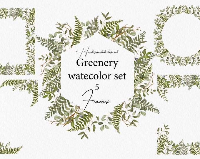 8 PNG Watercolor Green Leaves and Branches Frame Clipart, High-quality ...