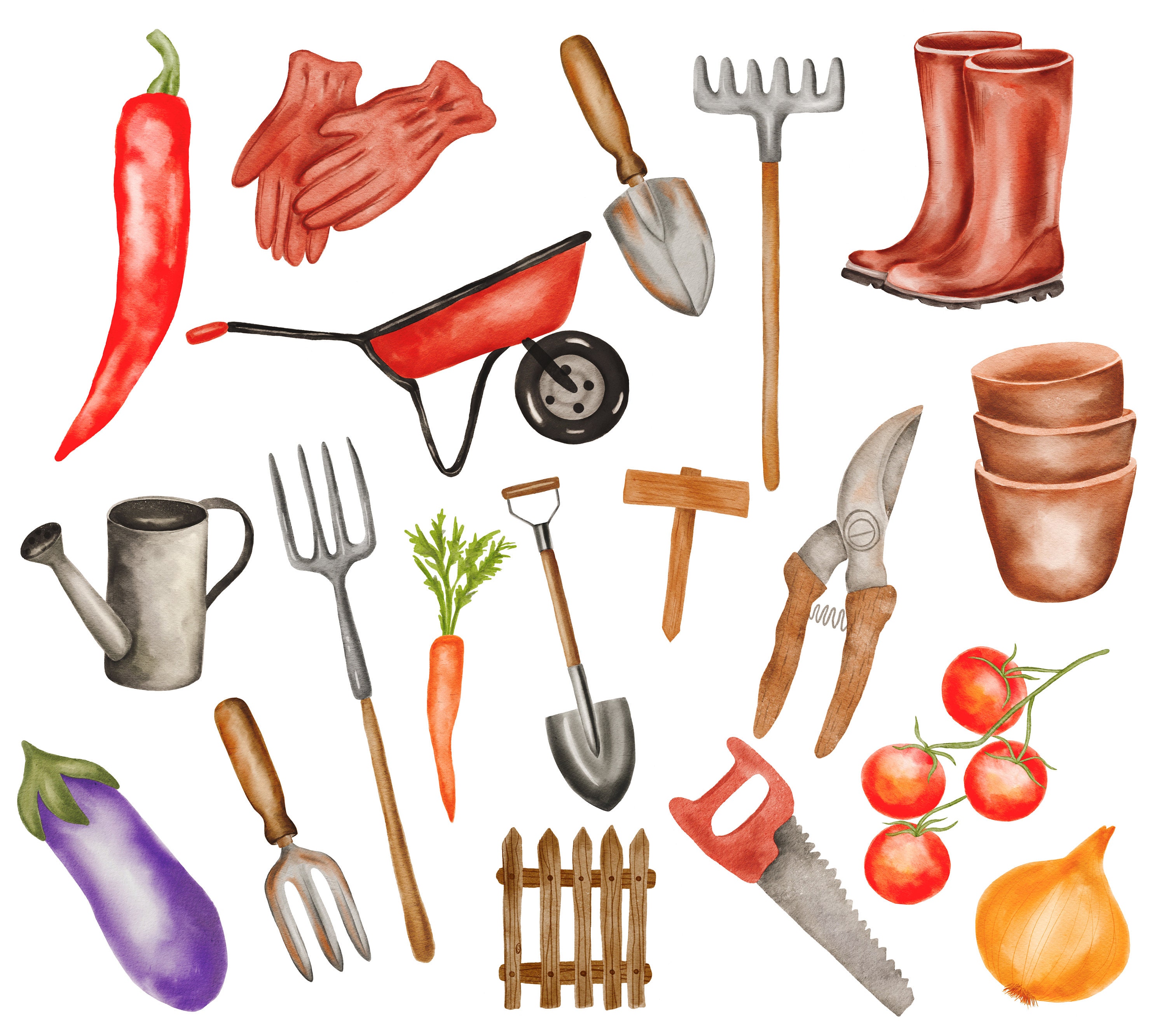 Watercolor Garden Clipart, Spring Garden PNG, Gardening Tools, Spring ...