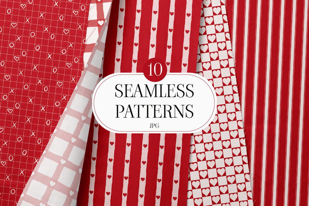Valentine Seamless Patterns Bundle, Red Hearts Digital Paper Pack ...