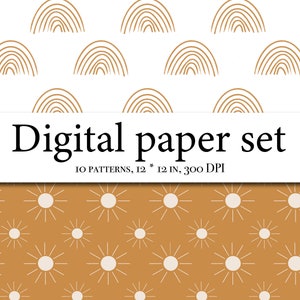Boho Digital Paper Set - Boho Print - Pastel Cactus Seamless Pattern ...
