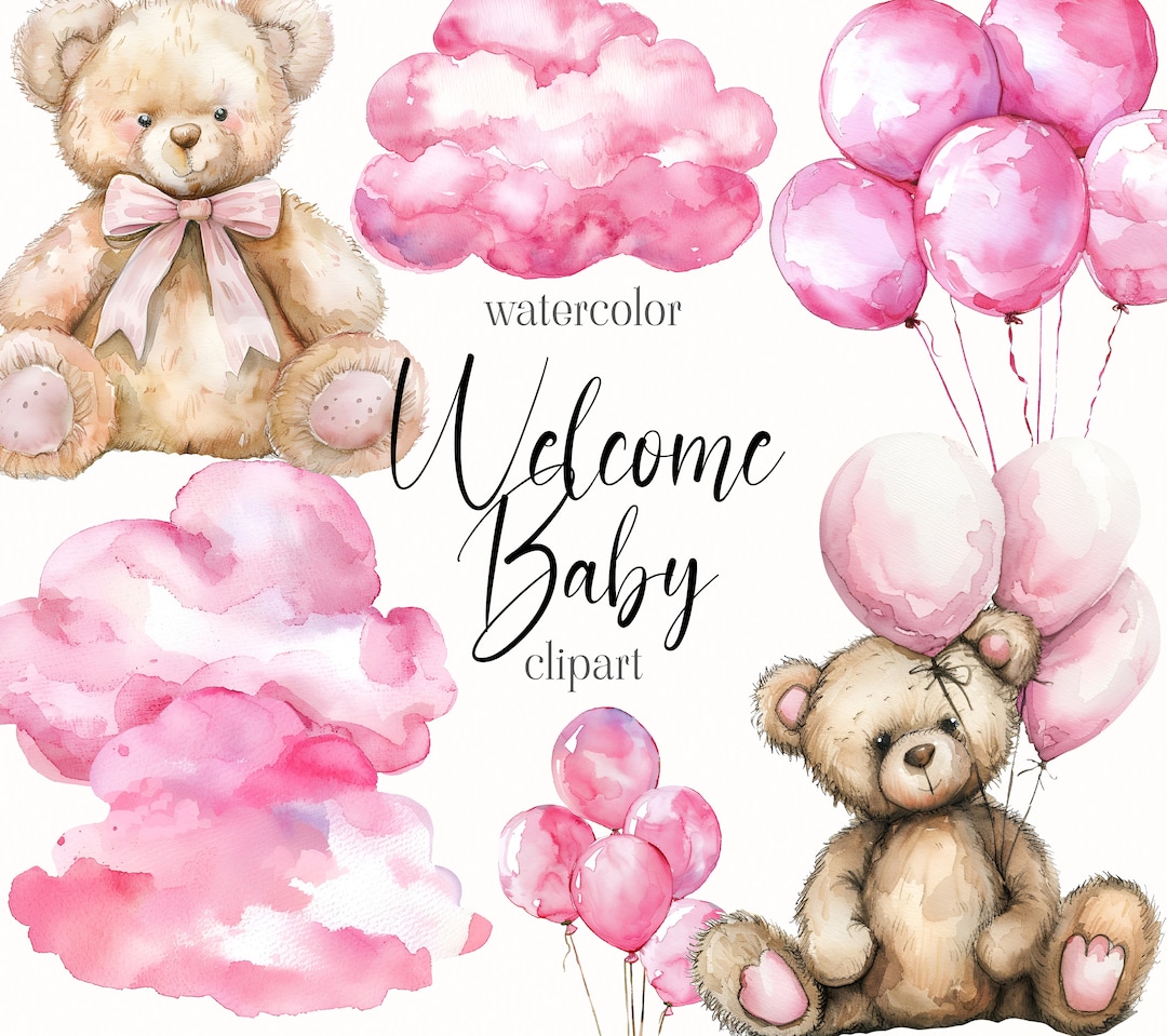 Watercolor Teddy Bear Baby Shower Clipart, Nursery Illustrations ...
